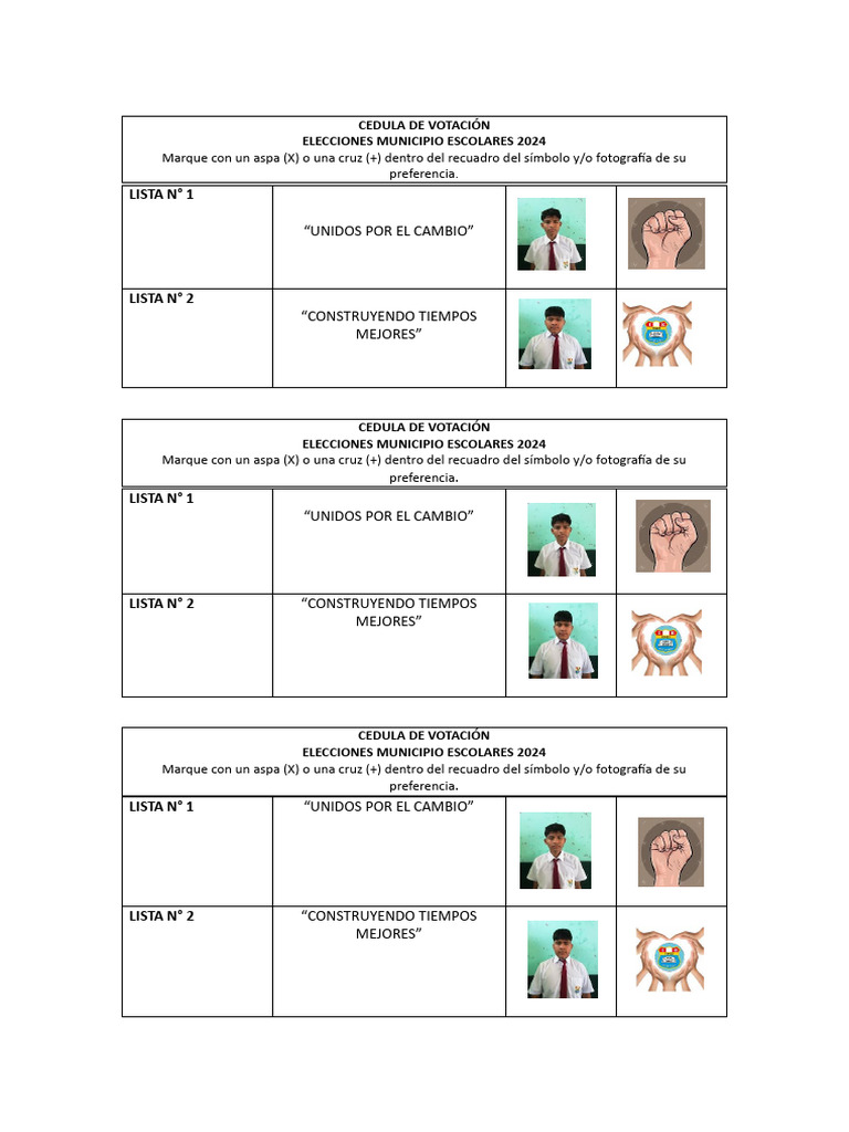 Cédula de Votación Escolar 2024 | PDF
