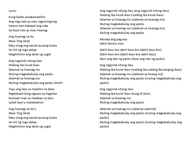 Star NG Pasko Lyrics | PDF