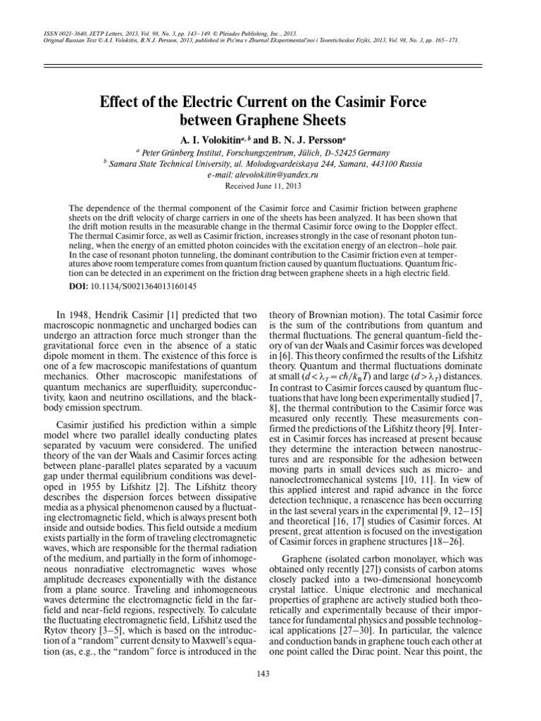 Effect of The Electric Current On The Casimir Force Between Graphene ...