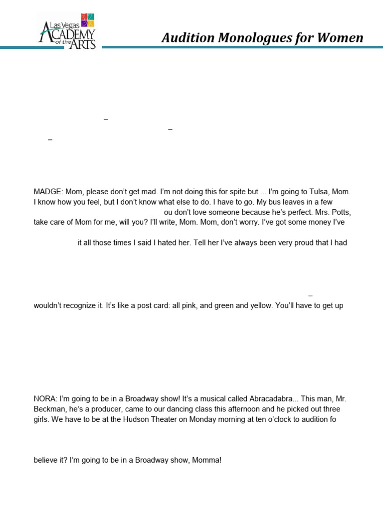 Women's Audition Monologues Collection | PDF | Broadway Theatre