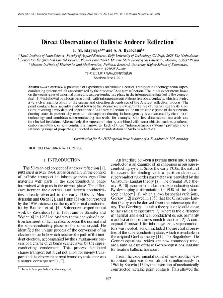 Direct Observation of Ballistic Andreev Reflection 10 ...