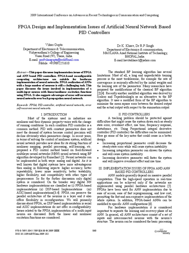 FPGA Design and Implementation Issues of Artificial Neural Network Based | PDF | Artificial ...