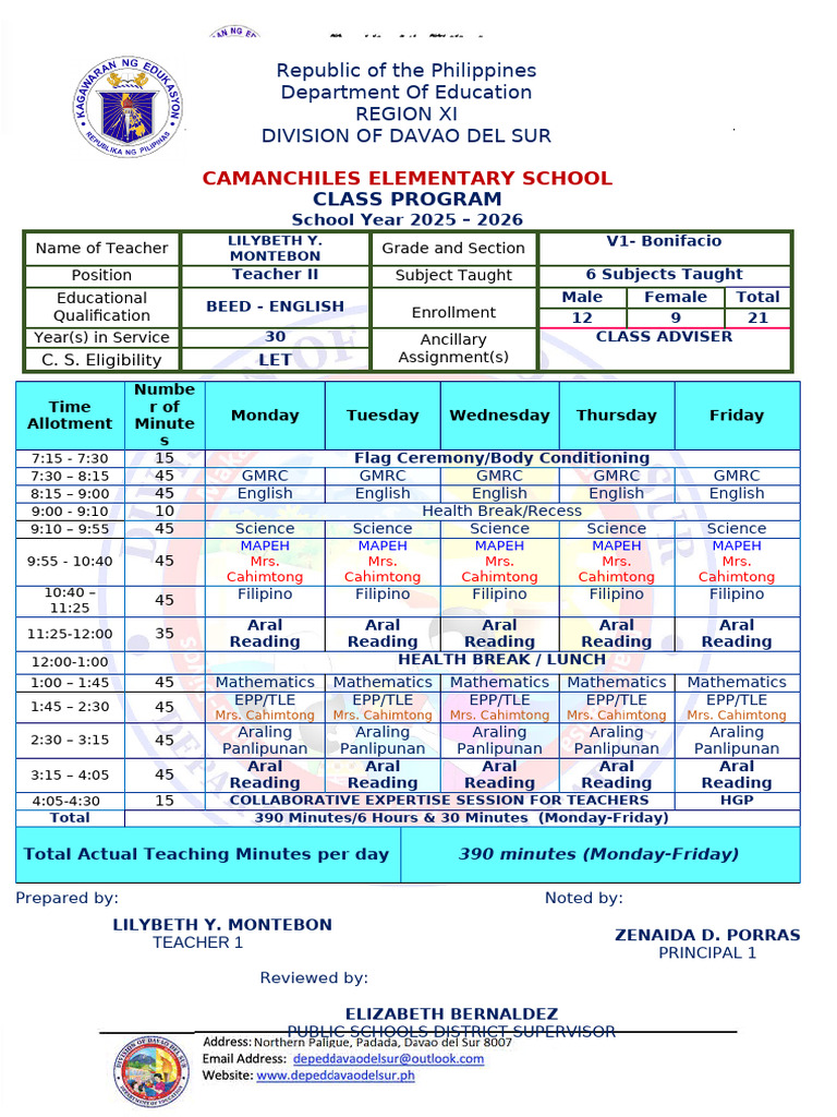 Grade 6 Classprogram 2025-2026 | PDF | Southeast Asia | Republic