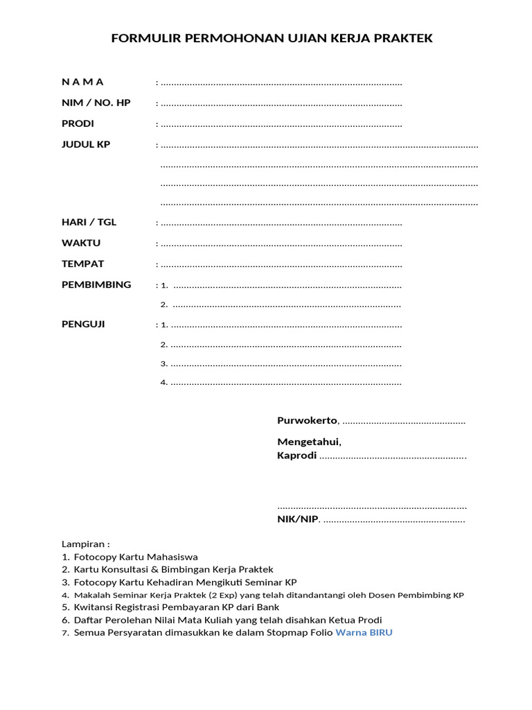 Formulir Permohonan Ujian KP 2022 | PDF