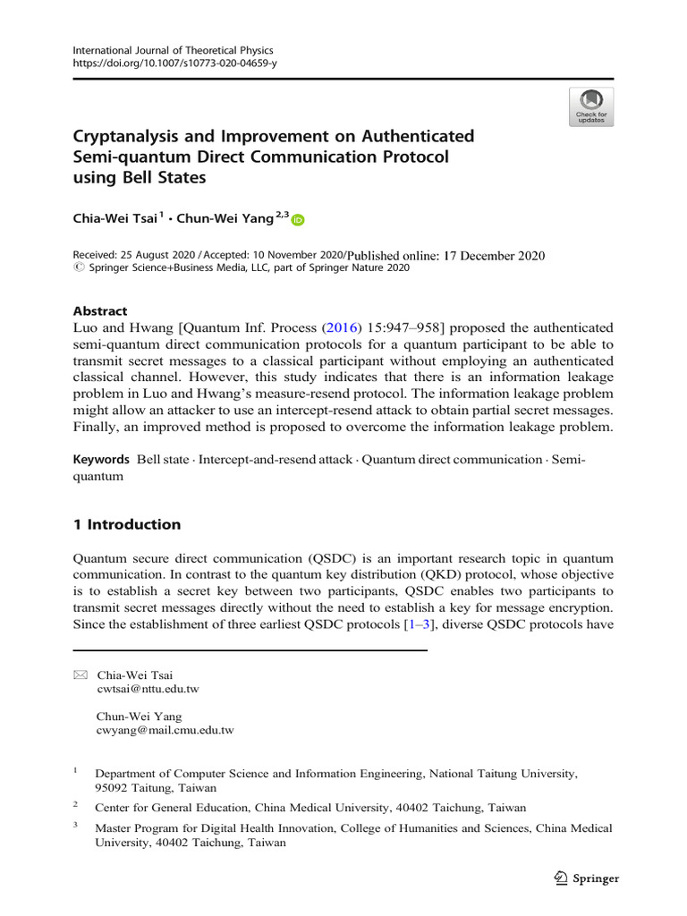 Cryptanalysis and Improvement on Authenticated Semi-quantum Direct Communication Protocol Using ...