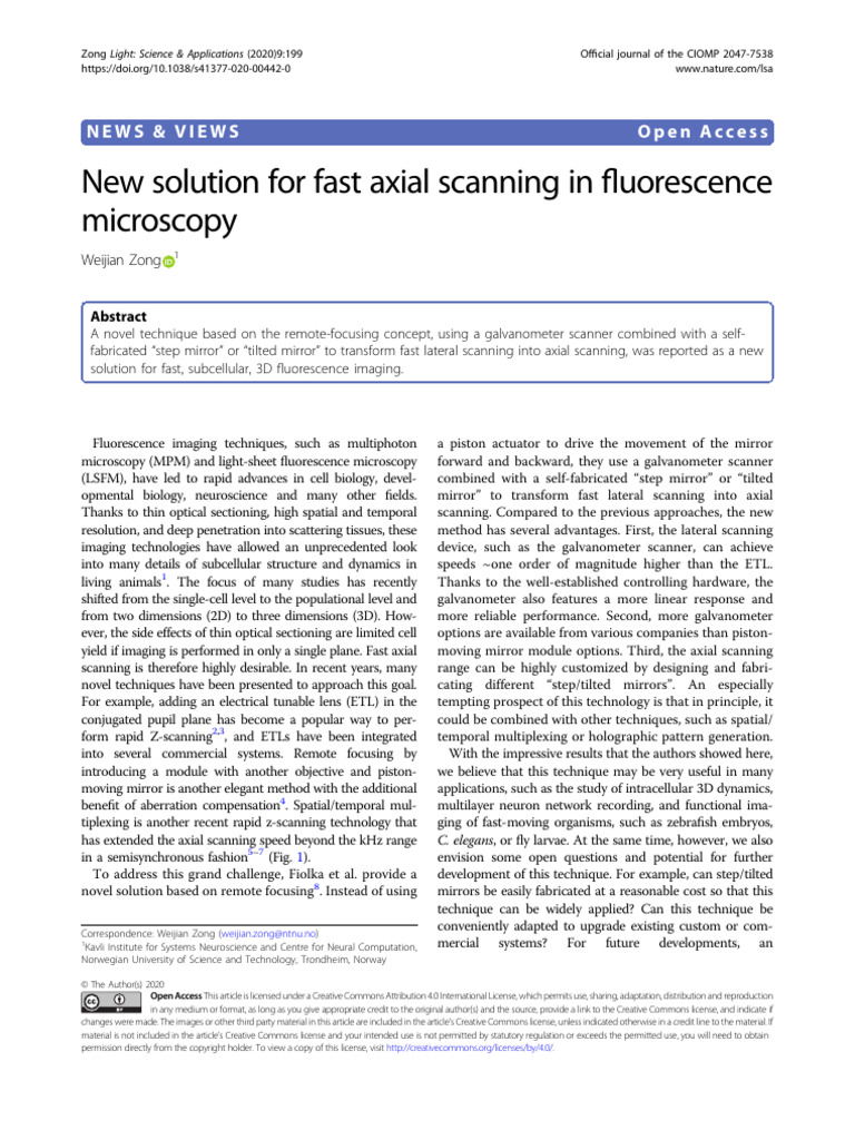 New Solution For Fast Axial Scanning in Fluorescence Micros | PDF ...
