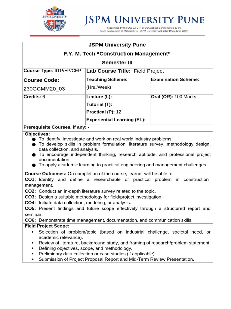 M.Tech Construction Management Field Project | PDF | Methodology ...