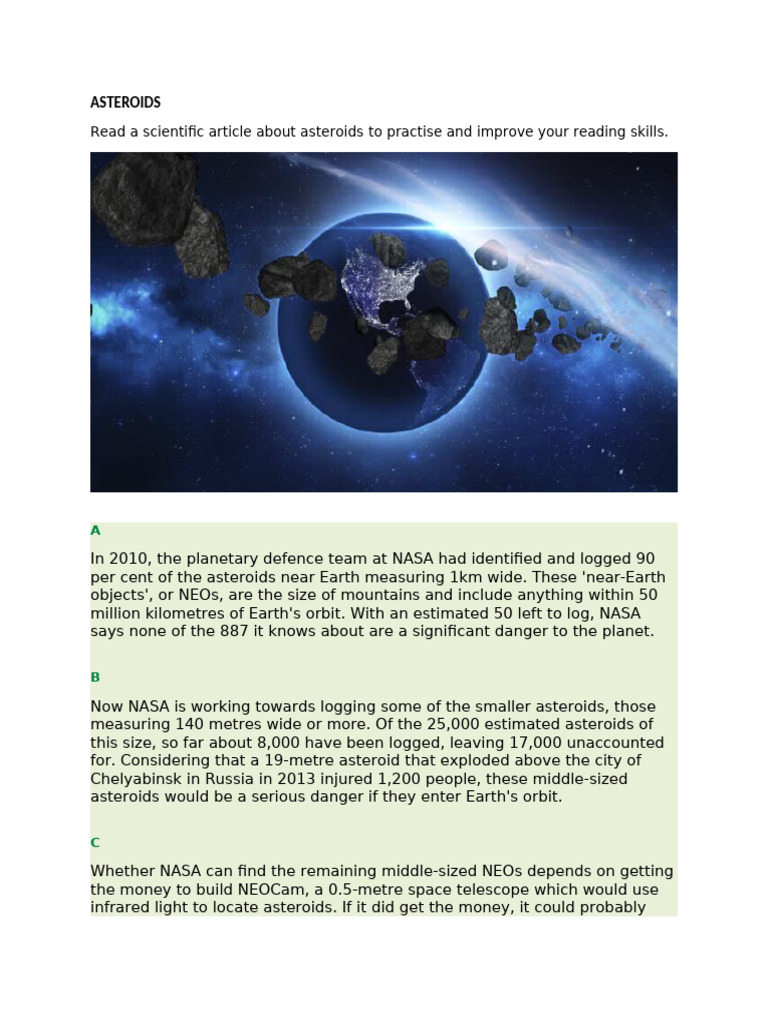 ASTEROIDS BBC Reading Questions - Yr 11 | PDF | Asteroid | Nasa