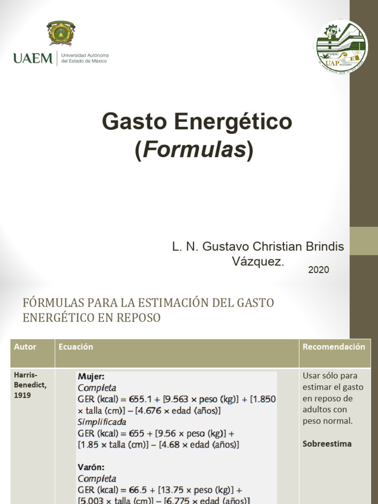 Fórmulas para Calcular Gasto Energético | PDF | Obesidad | Índice de ...