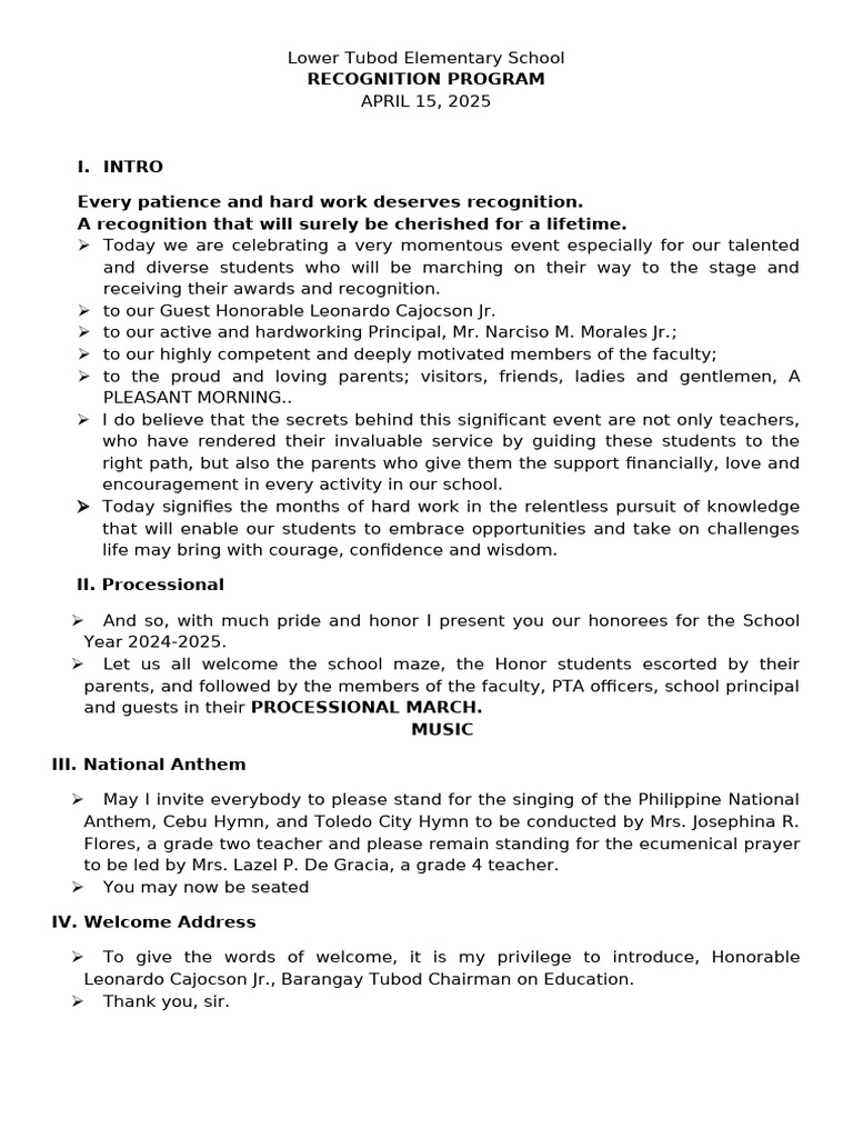 Recognition Emcee Script | PDF | Virtue | Psychological Attitude