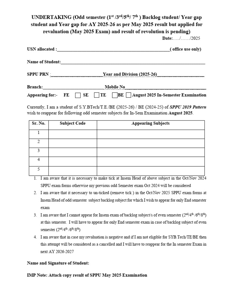 2 Student Undertaking August 2025 | PDF