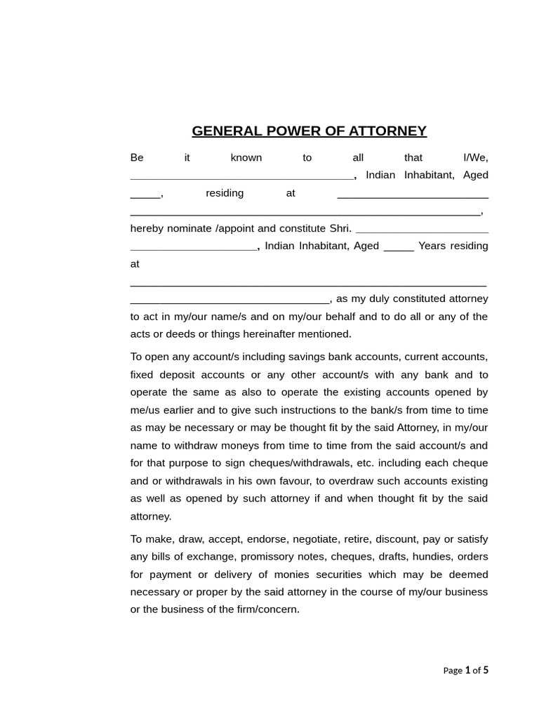 General Power of Attorney Template India | PDF | Banks | Cheque