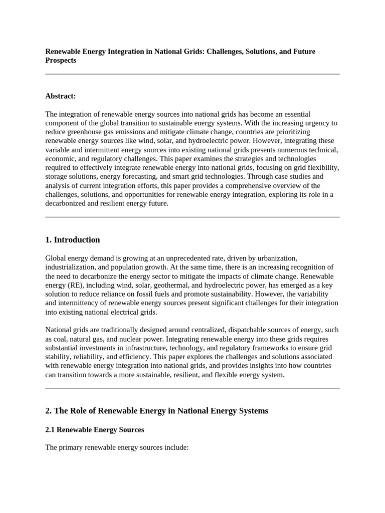 Renewable Energy Integration in National Grids | PDF | Renewable Energy ...