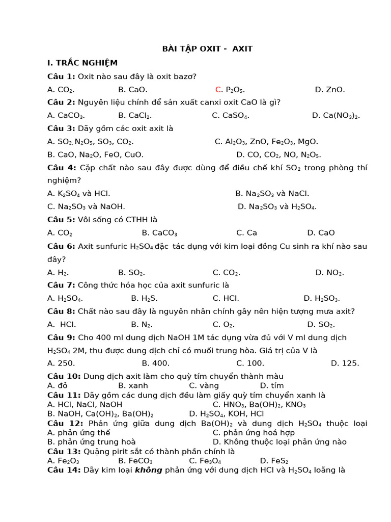 BÀI TẬP AXIT - OXIT | PDF