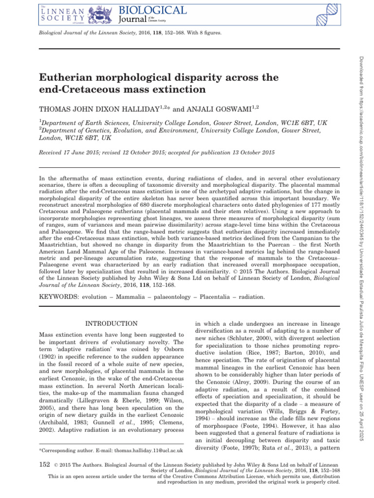 HALLIDAY & Goswami- - Eutherian morphological disparity across theend-Cretaceous mass extinction ...