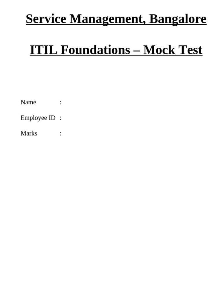 ITIL Foundations Mock Test for Service Management | PDF | Incident ...