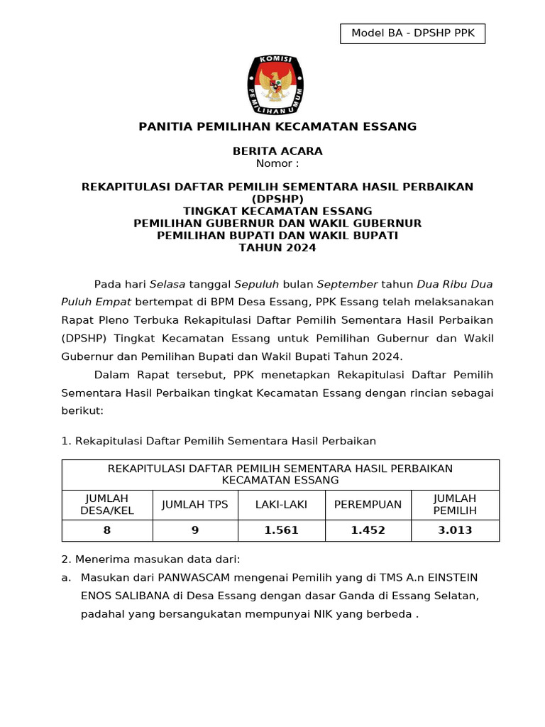 Rekap Daftar Pemilih Essang 2024 | PDF