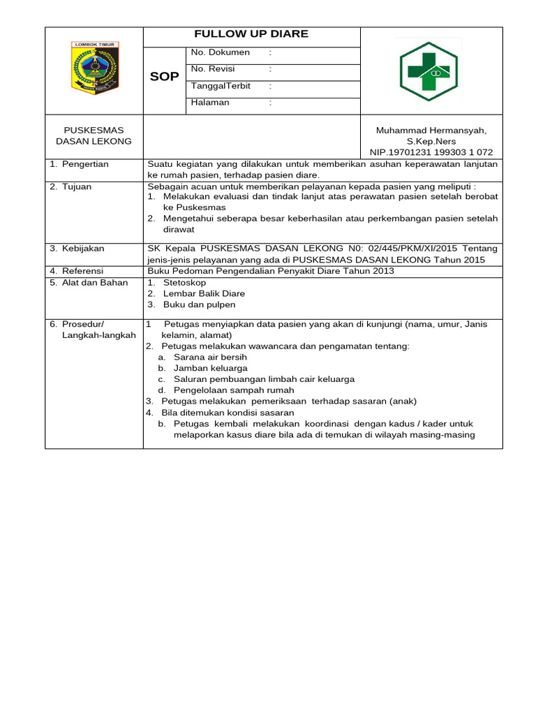 SOP Fullow Up Diare | PDF