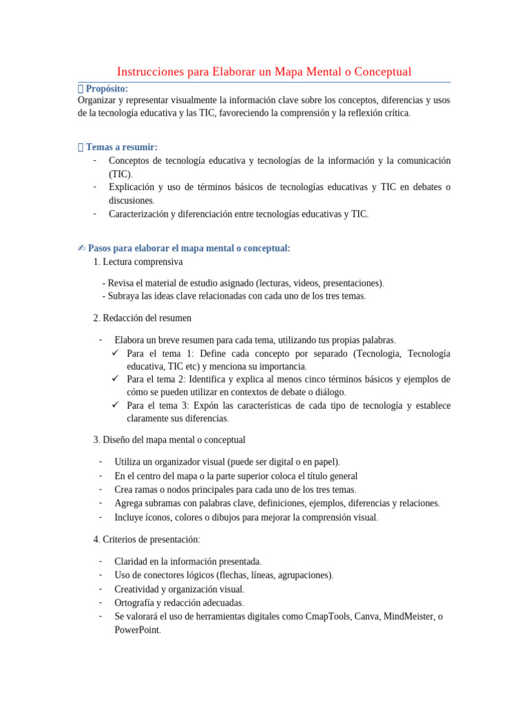 Instrucciones Mapa Mental TIC (1) | PDF | Creatividad | Tecnologia Educacional