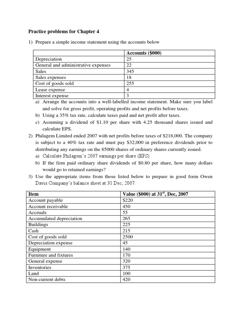 Income Statement and EPS Practice Problems | PDF | Net Income | Revenue