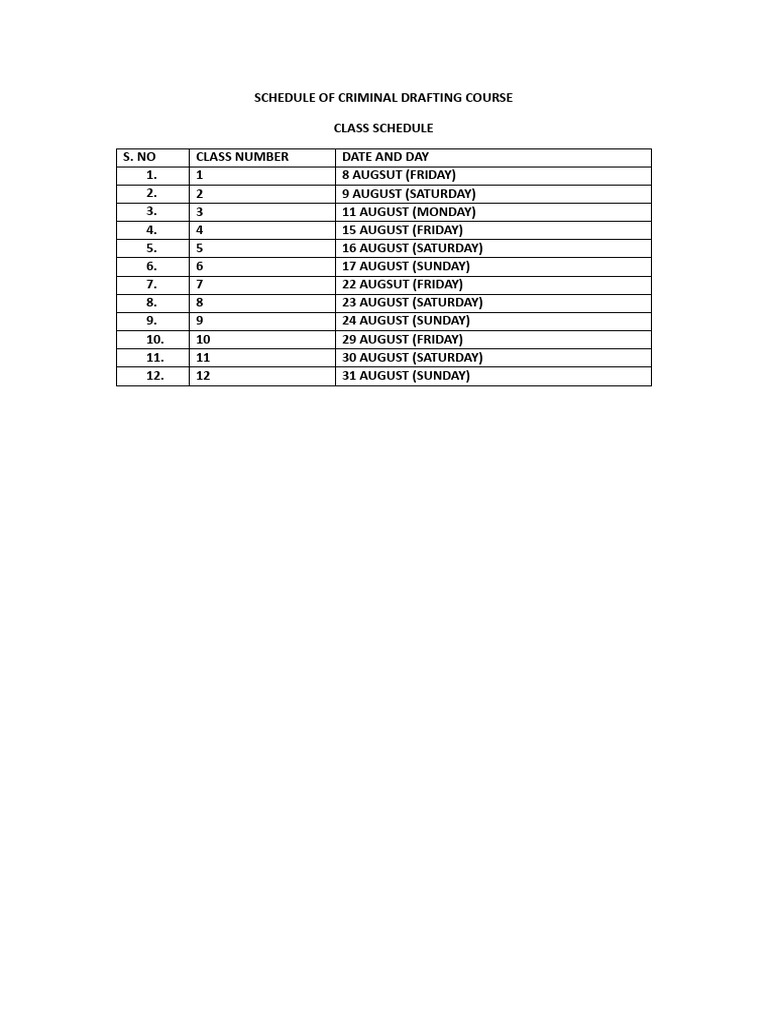 Schedule of Criminal Drafting Course | PDF
