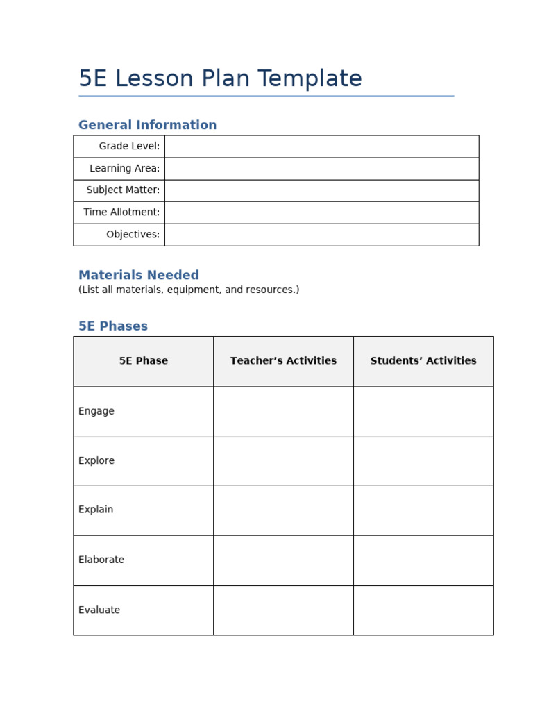 5E Lesson Plan Template | PDF