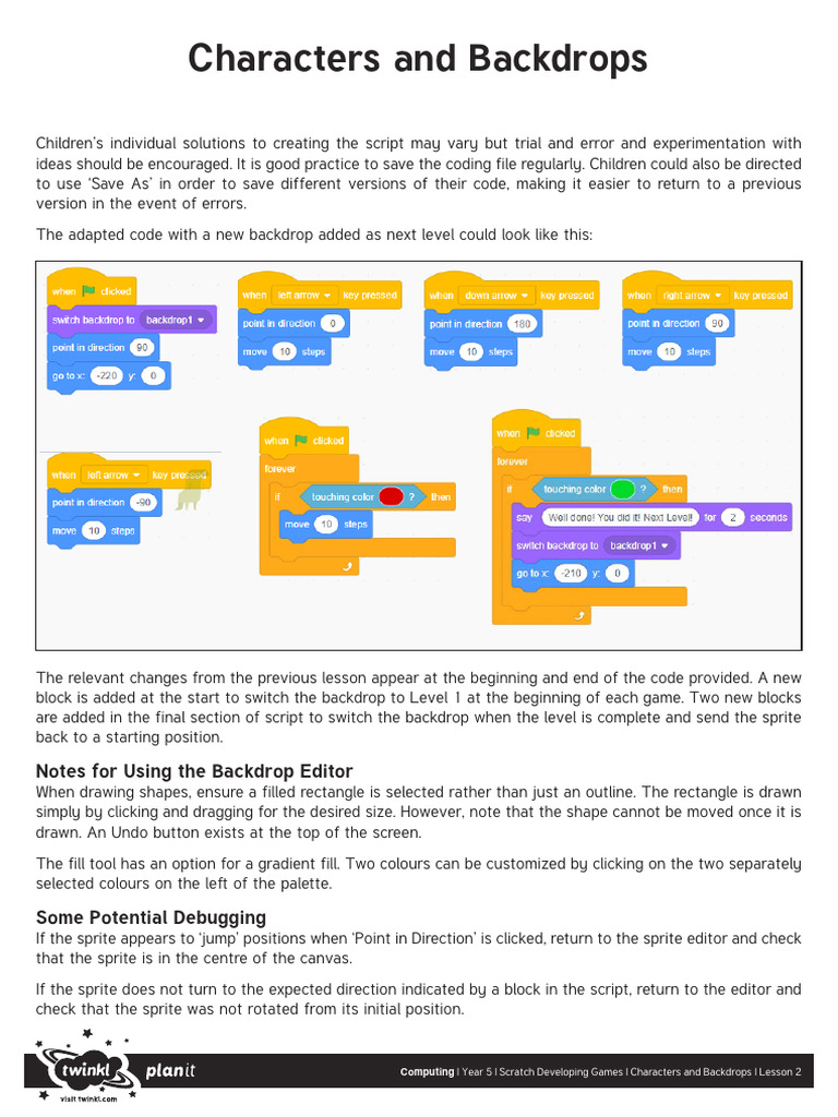 Characters and Backdrops Adult Guidance | PDF