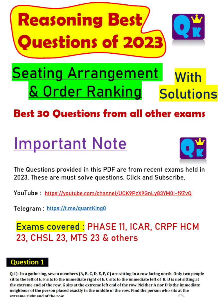 2023 Seating Arrangement Questions | PDF