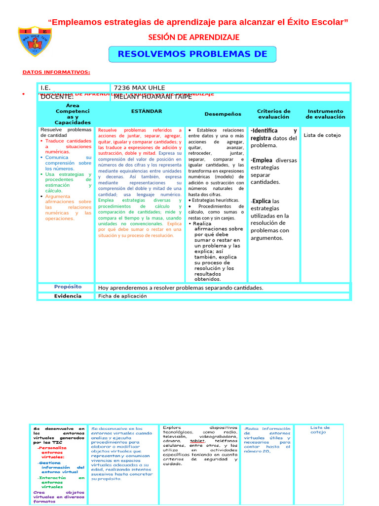 SES MAT - Resolvemos Problemas de Separar | PDF | Aprendizaje ...