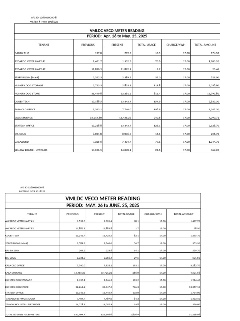 Veco Sub-Meter Reading 5-25-25 | PDF