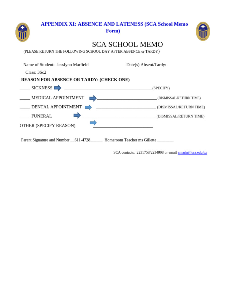 SCA Attendance Memo Form | PDF