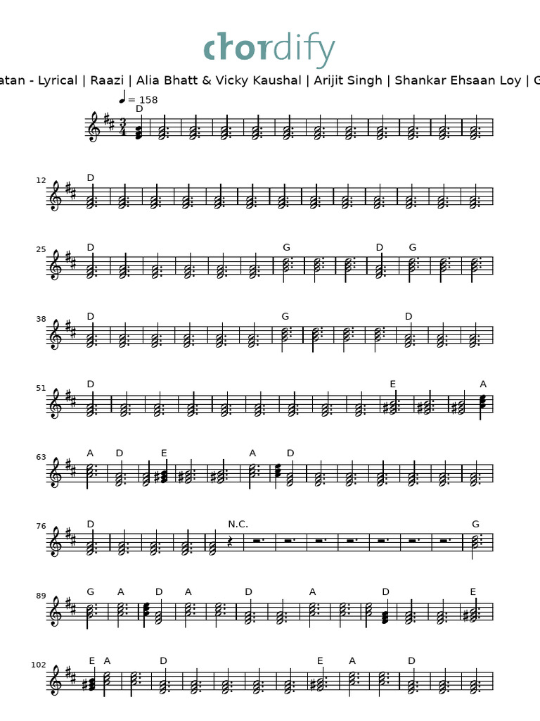 Chordify Ae Watan Lyrical Raazi Alia Bhatt Vicky Kaushal Arijit Singh Shankar Ehsaan Loy Gulzar ...