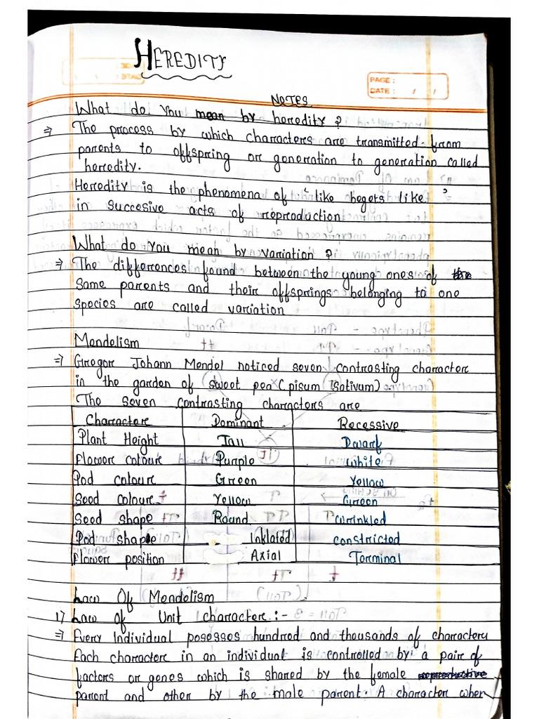 Heredity Notes Pdf