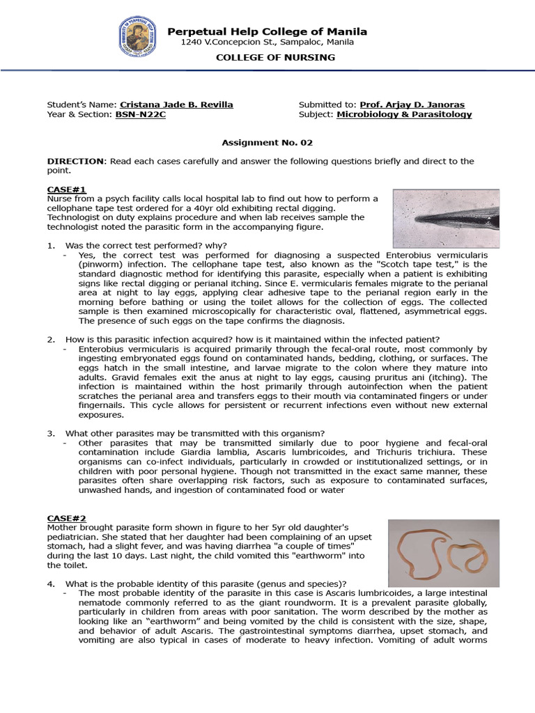 Microbiology Assignment on Parasitic Infections | PDF | Microbiology ...