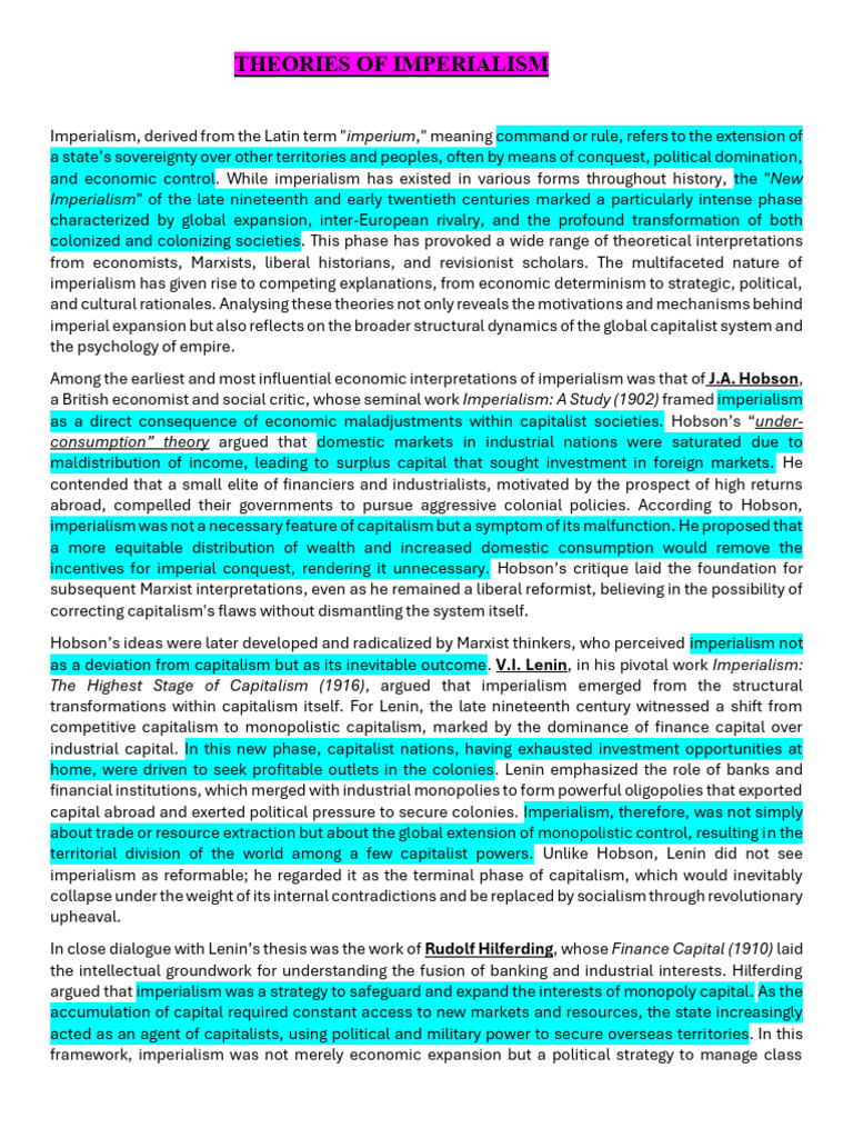 Theories of Imperialism Explained | PDF | Imperialism | Capitalism