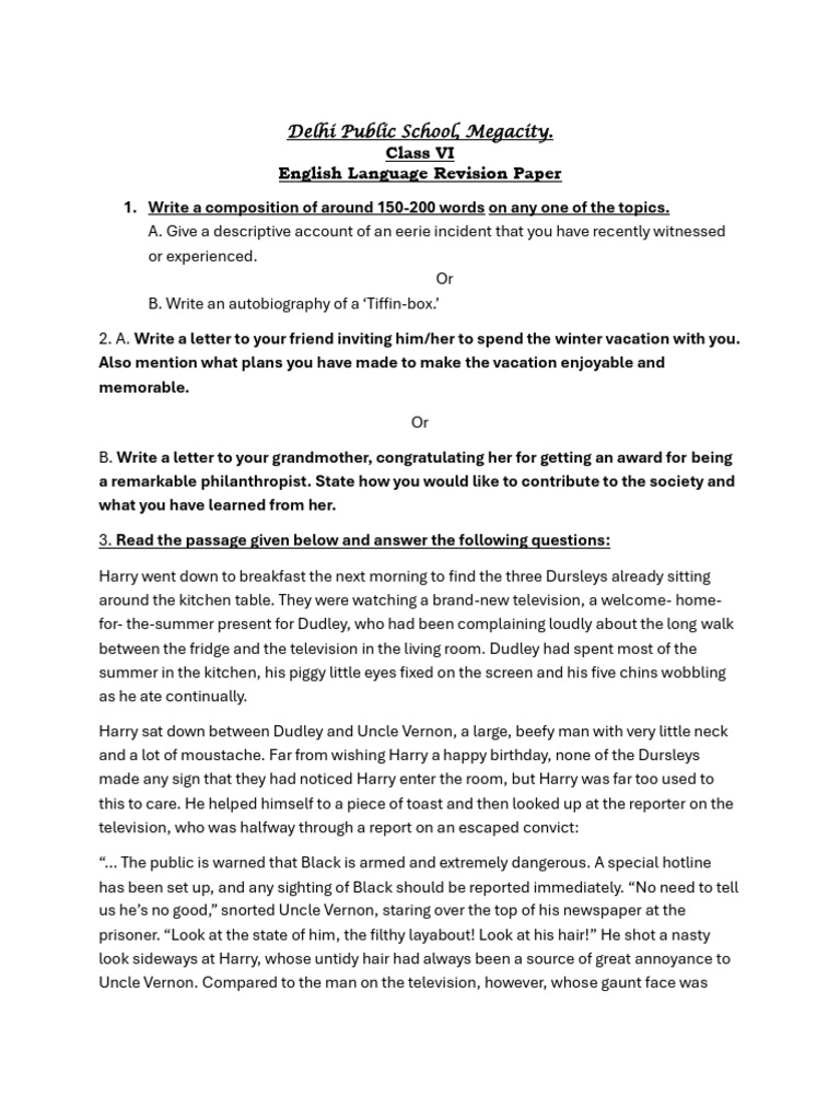 English Language cl6 Revision Worksheet 1. | PDF | Linguistic Morphology | Semantics