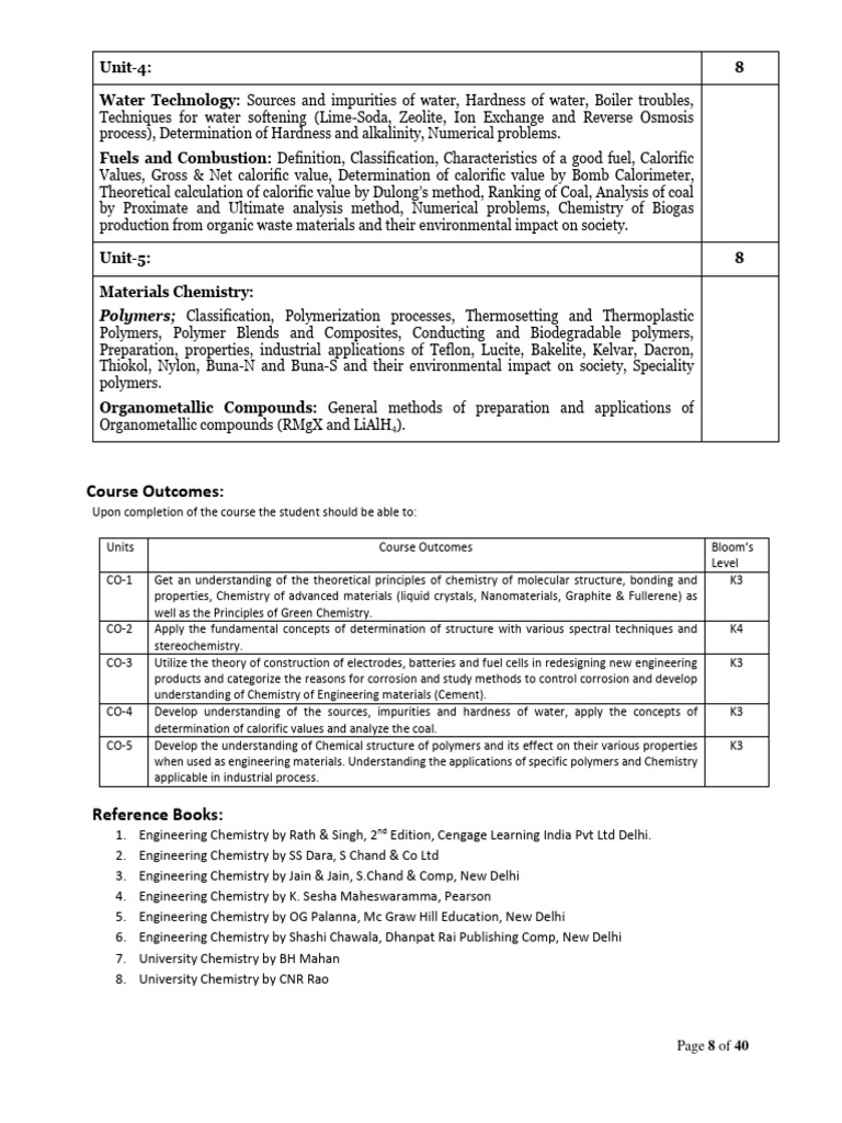 BTech CSE Chemistry Syllabus Overview | PDF | Chemistry | Polymers