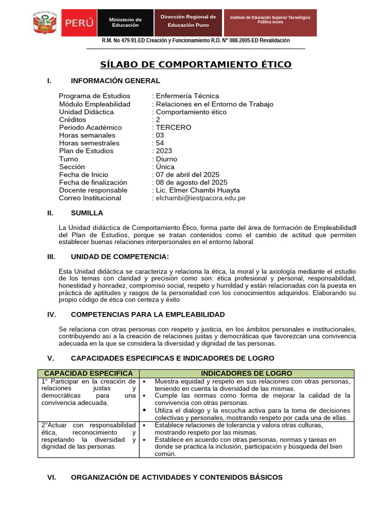 Silabo Comportamiento Etico - Iii | PDF | Comportamiento | Plan de estudios