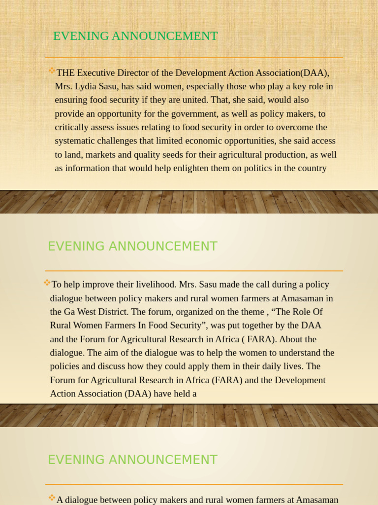 Evening Announcement | PDF | Agriculture | Food Security