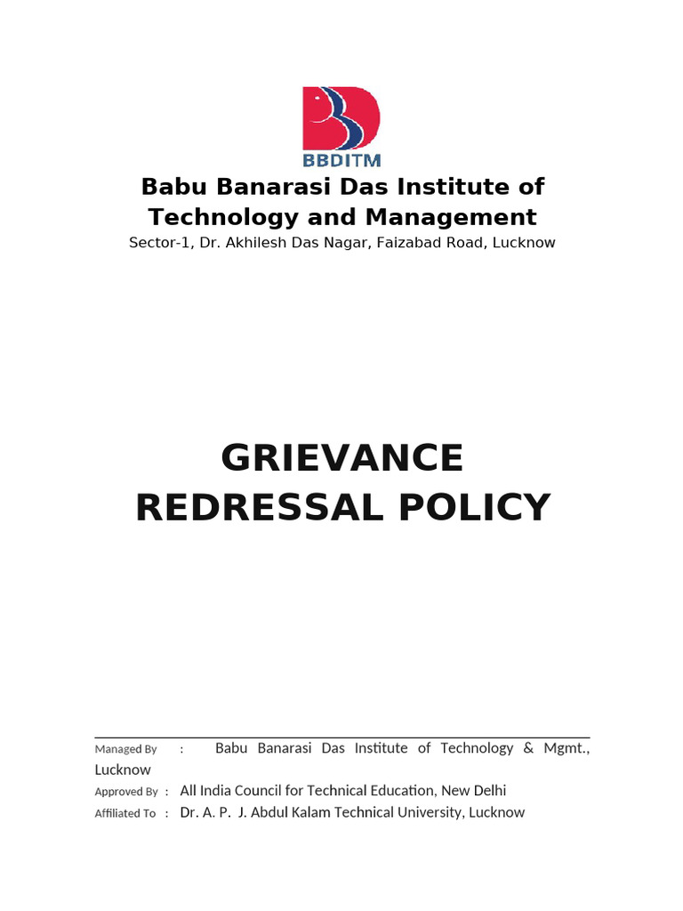 BBDITM Grievance Redressal Policy | PDF