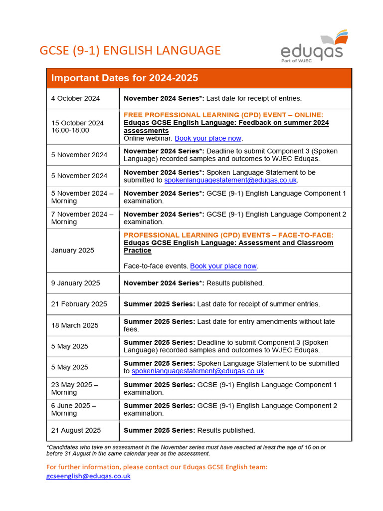 Gcse English Language Key Dates 2024 25 | PDF | Qualifications