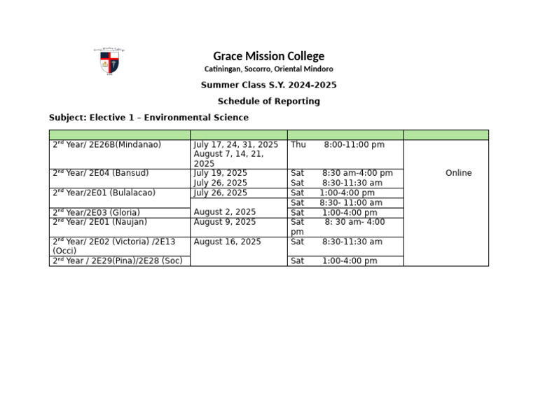 Environmental Science Summer Class Schedule ONLINE | PDF