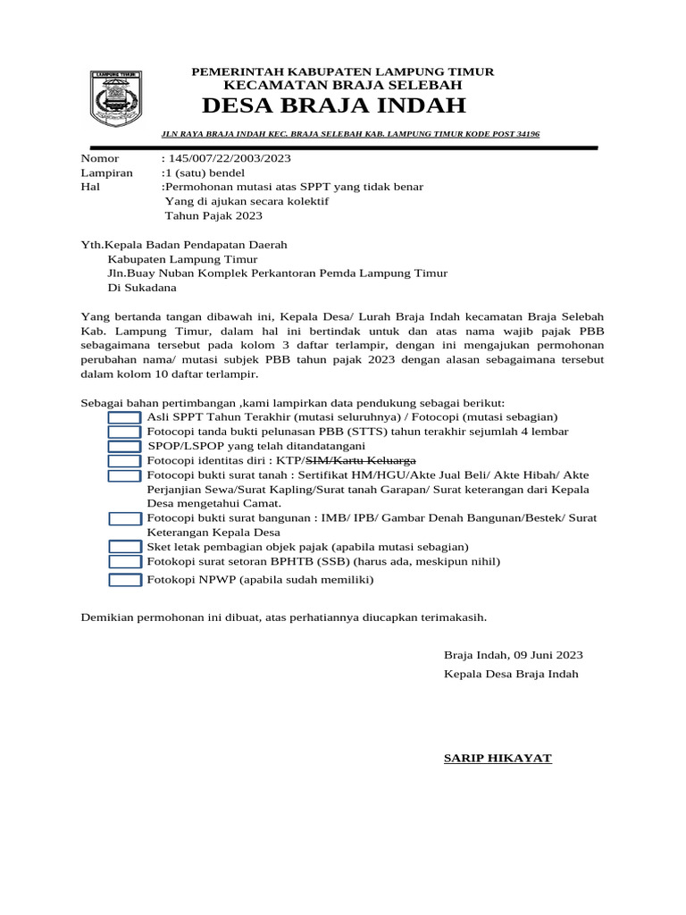 Permohonan Mutasi SPPT PBB | PDF