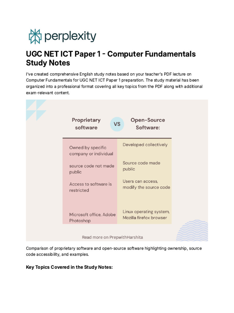 UGC NET ICT Paper 1 Study Notes: Computer Fundamentals | PDF | Software ...