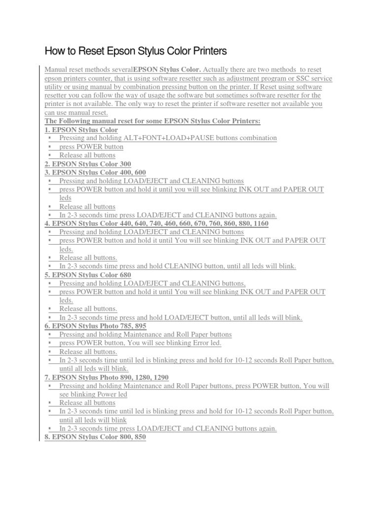 How To Reset Epson Stylus Color Printers | PDF | Printer (Computing) | Art Media