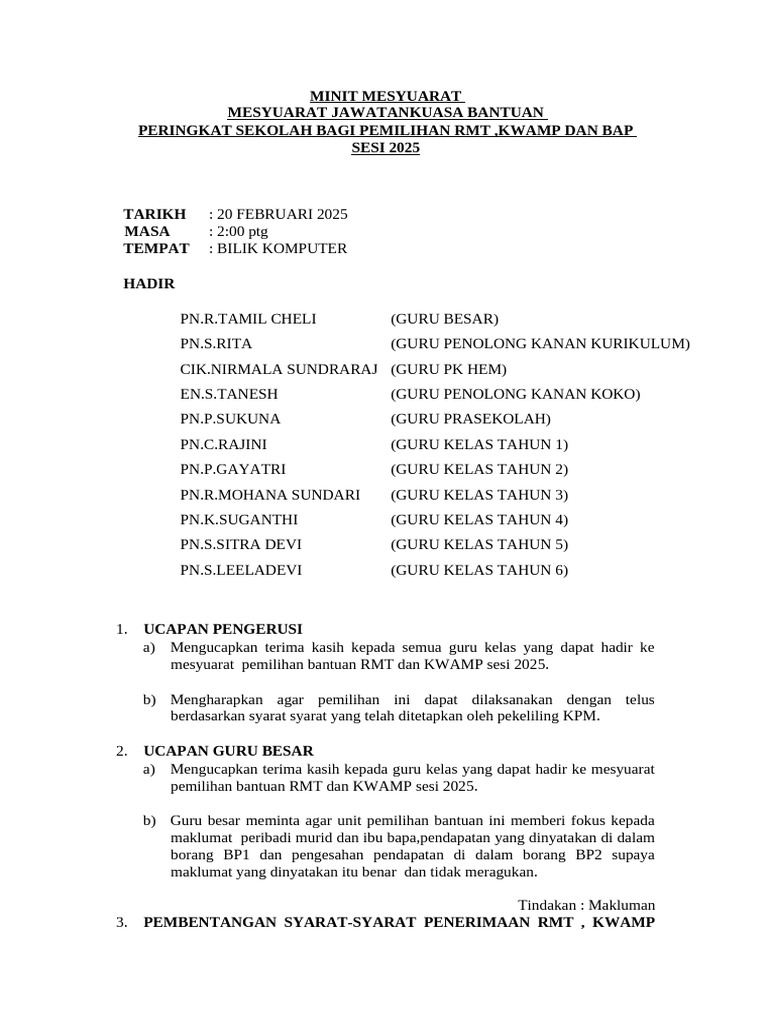 Kelayakan RMT dan KWAMP 2025 | PDF
