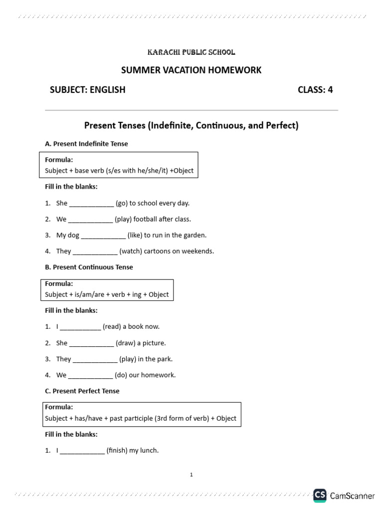 Vacation Worksheet.english.4 | PDF | Verb | Grammatical Tense