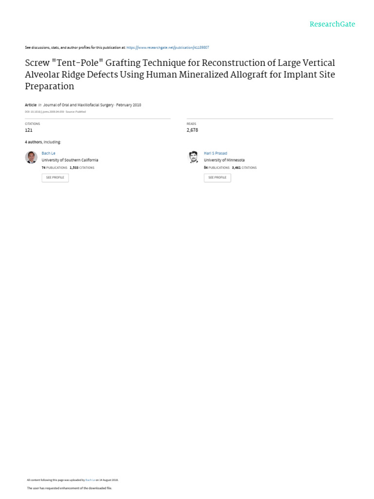 Screw "Tent - Pole" Grafting Technique For Reconstruction of Large ...