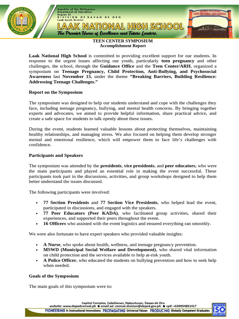 IV - LINKAGES & COMMUNITY Accomplishment-Report SYMPOSIUM ARH | PDF | Psychological Resilience ...