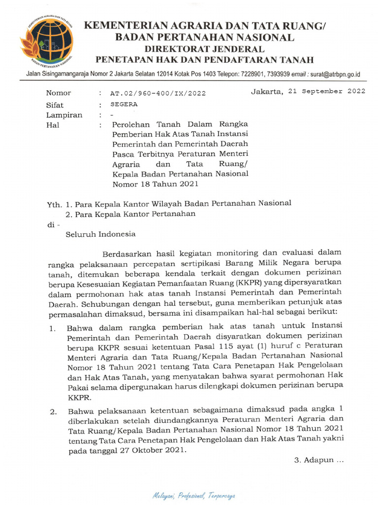 Surat Edaran KKPR Hak Pakai | PDF